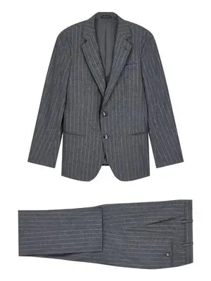 Giorgio Armani Single-breasted Suit In Pinstriped Wool Flannel - Grey