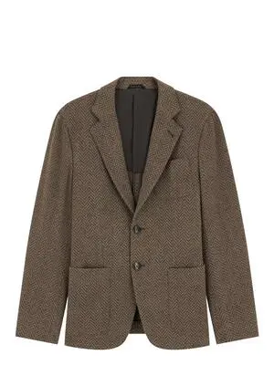 Giorgio Armani Single-breasted Upton Jacket In Wool With Chevron Motif - Brown