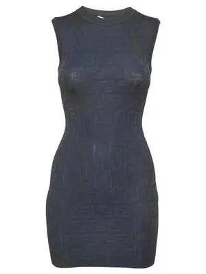 Fendi Ff Monogram Sleeveless Mini Dress - Blue
