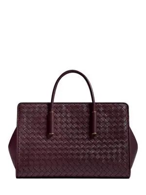 Bottega Veneta Small Leather Tote Bag With Intrecciato Motif - Red