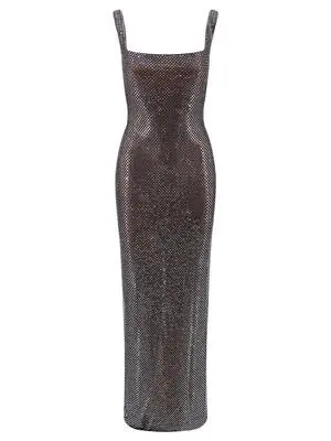 SELF-PORTRAIT Long Dress With Allover Rhinestones Silver