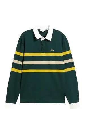 Lacoste Stripe Long Sleeve Rugby Polo - Sinople