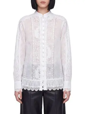 ZIMMERMANN Aster Ramie Shirt With Lace Details And Mandarin Collar