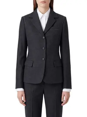TELA Slim Fit Single-breasted Wool Blend Blazer With Peak Lapels Grey