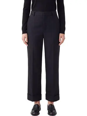 TELA Straight-leg Cuffed Wool Blend Trousers With Mid-rise Waist - Black
