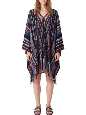 Missoni Zig-zag Pattern Wool Blend Cardigan With Asymmetrical Fringed Hem - Multicolor