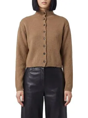 Khaite Turtleneck Cardigan In Wool And Cashmere With Dropped Shoulders - Camel