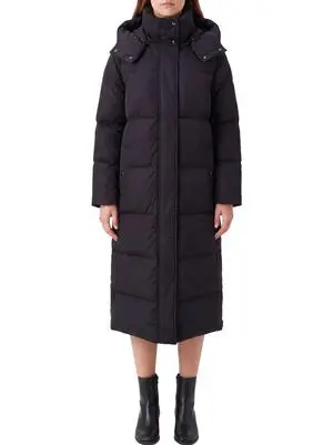 Woolrich Long Quilted Nylon Down Jacket With Removable Hood - Black