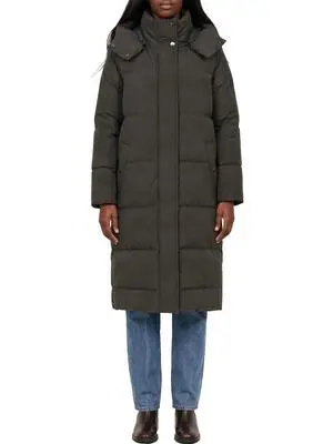 Woolrich Long Quilted Nylon Down Jacket With Removable Hood - Green