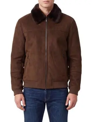 SWORD 6644 Faux Suede Leather Jacket With Fur Collar - Brown
