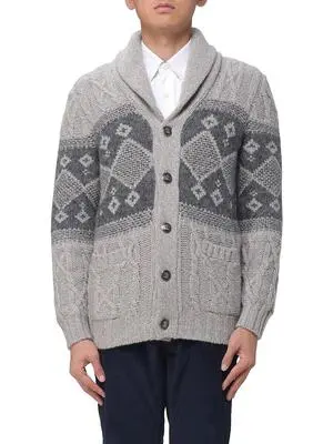 Brunello Cucinelli Jacquard Shawl Collar Cardigan In Wool, Silk And Cashmere - Grey