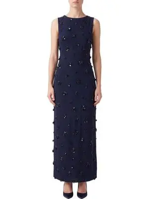 Simkhai Beaded Jersey Long Evening Gown With Padded Off-the-shoulder Design - Blue