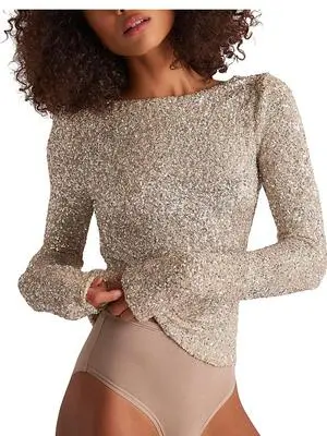 Free People Leading The Way Draped Sequin Top - Silver