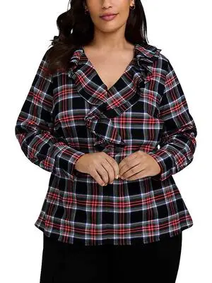 Foxcroft Sandy Ruffled Plaid Shirt - Multi