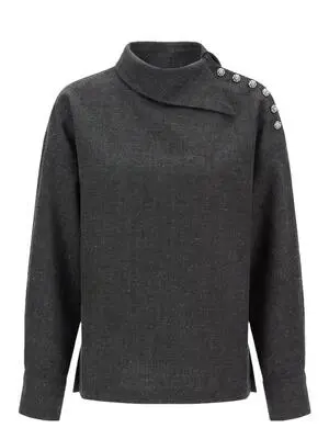 RÓHE Button-shoulder High-neck Blouse - Grey