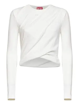 DIESEL® White Ribbed Jersey T-asay-pl Long-sleeved T-shirt - Multicolor