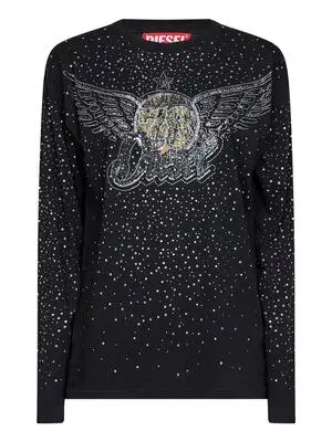DIESEL® Black Jersey Rhinestone-embellished Printed T-edro-crt-ls-c T-shirt - Multicolor
