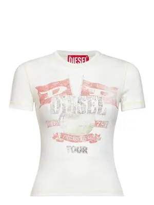 DIESEL® Ecru Ribbed Jersey T-marsy-rib Printed T-shirt - Multicolor