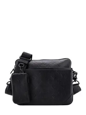 LOUIS VUITTON Trio Messenger Bag Monogram Shadow Leather Crossbody Bag Black