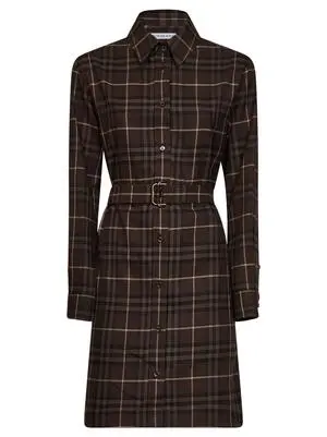 Burberry Brown Check Flannel Belted Shirt Dress - Multicolor