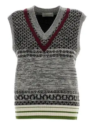 Dries Van Noten Top Scollo A V In Maglia Jacquard - Multicolore
