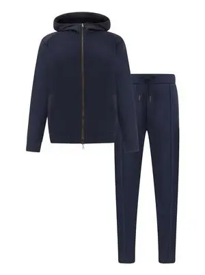 Paul & Shark Active Fleece Tracksuit With Hood And Nylon Inserts - Blue