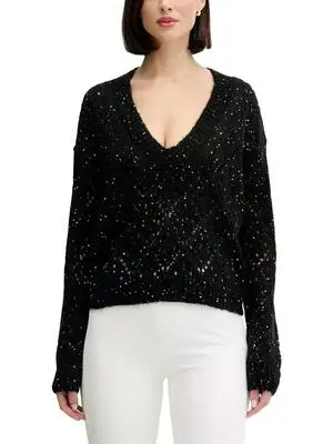 BENETTON Sequin V-neck Knit Sweater
