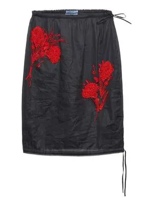 Prada Embroidered Organdy Midi-skirt - Black