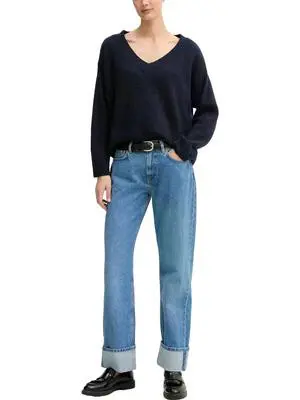 BENETTON V-neck Ribbed Sweater - Blue