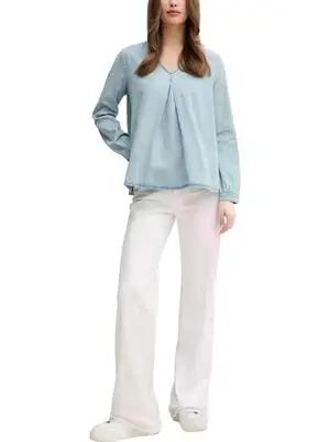 BENETTON Long-sleeve V-neck Blouse - Blue