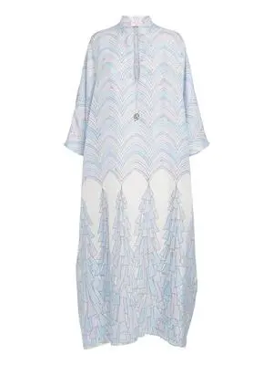 Emilio Pucci Silk Baiadera Print Kaftan Maxi Dress - Blue