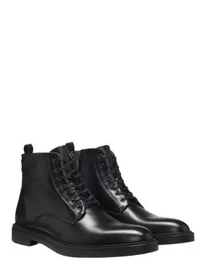 BOSS Leather Lace-up Boots With A Side Zipper - Black