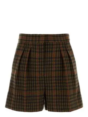 Max Mara Embroidered Wool-blend Mini Shorts - Checked