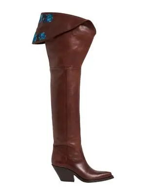 CHLOÉ Chloé Floral Embroidered Thigh-High Leather Boots