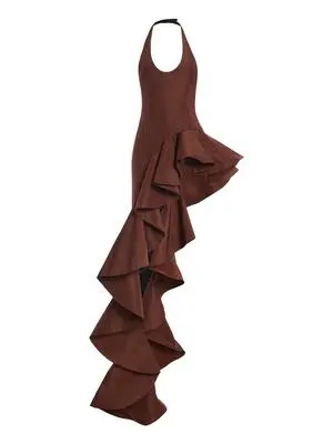 LAQUAN SMITH Ruffle-hem Top - Brown