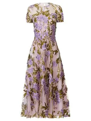 Naeem Khan Floral Lace Cocktail Midi Dress - Multi