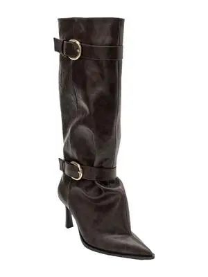 PROLOGUE SHOES Marcella Stiletto Knee High Boot - Brown