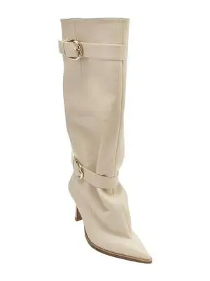 PROLOGUE SHOES Marcella Stiletto Knee High Boot - Ecru