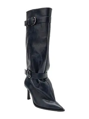 PROLOGUE SHOES Marcella Stiletto Knee High Boot - Navy