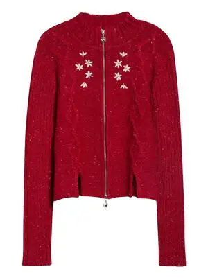 PAOLINA RUSSO Embroide Alpaca & Merino Wool Cable Cardigan - Red