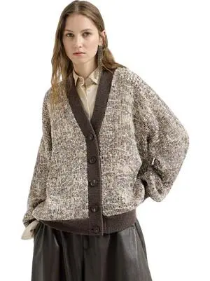 Brunello Cucinelli Dazzling Craquelé Embroidery Cardigan In Mohair And Wool - Silver