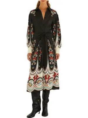 Farm Rio Nikita Long Sleeve Midi Shirt Dress - Black