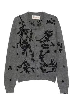 BAZISZT Floral-embroidered Cardigan - Grey