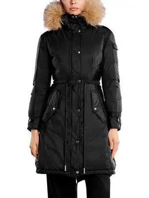 Moncler Moustique Hooded Shearling Trim Long Down Parka - Black