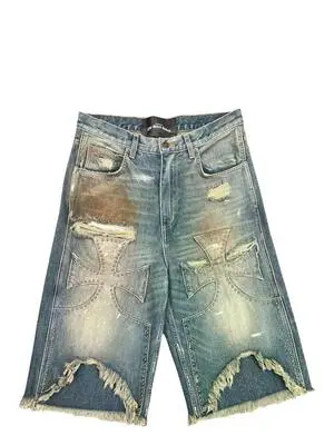 SEKRIT Chopper Studded Denim Shorts - Blue