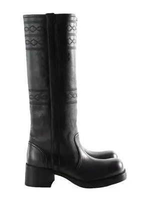 Miu Miu Embroidered Leather Boots Grey