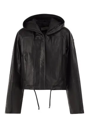 Sportmax Spxkabala Cropped Leather Hooded Jacket - Black