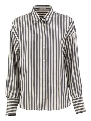 BRUNELLO CUCINELLI Brunello Cucinelli Women Striped Silk Shirt With Knitted Insert