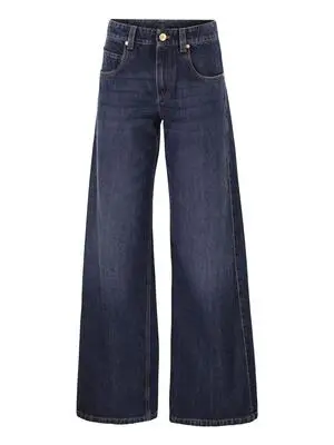 Brunello Cucinelli Brunello Cucinelli Women Wide Trousers In Authentic Denim With Jewellery Multicolor