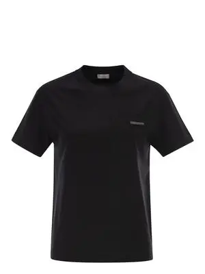 Brunello Cucinelli Cotton Jersey T-shirt With Shiny Tab - Black